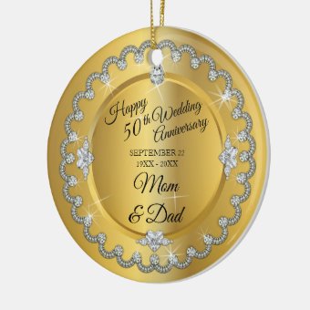 Elegant Gold Diamonds 50th Wedding Anniversary Ceramic Ornament | Zazzle