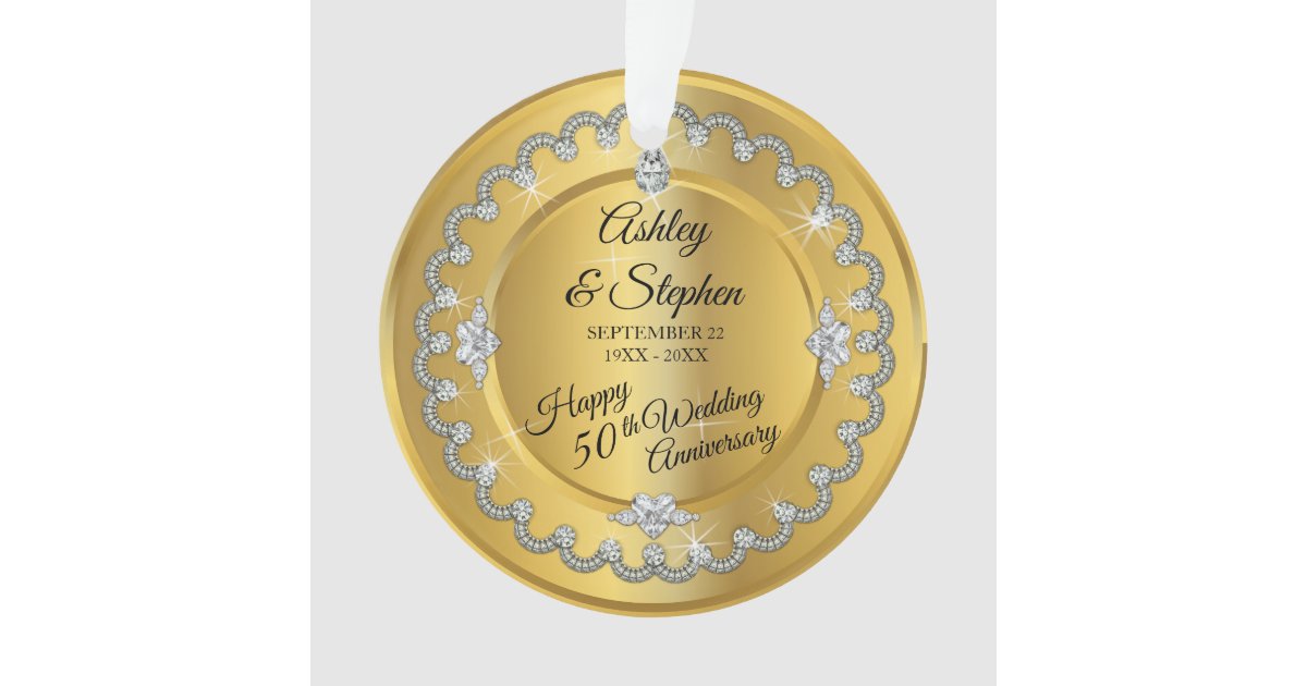 Elegant Gold Diamonds 50th Wedding Anniversary Ornament | Zazzle