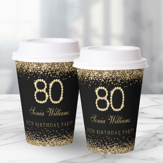 Elegant Gold Diamonds 80th Birthday Party Paper Cups | Zazzle
