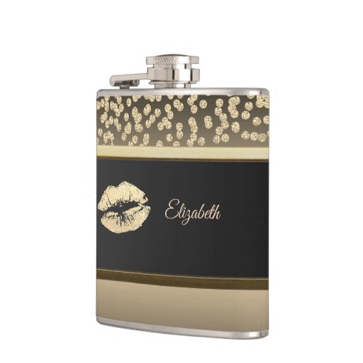 Elegant Gold Diamonds-Glittery Lip-Personalized Hip Flask | Zazzle