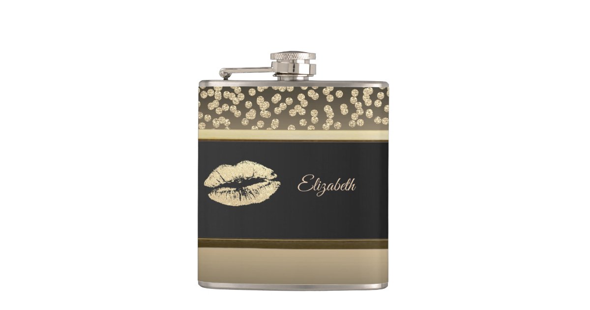 Elegant Gold Diamonds-Glittery Lip-Personalized Hip Flask | Zazzle