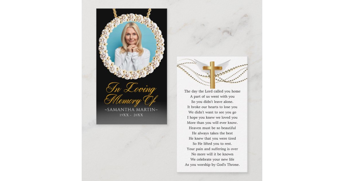 Elegant Gold Diamonds Photo Funeral Prayer Card | Zazzle