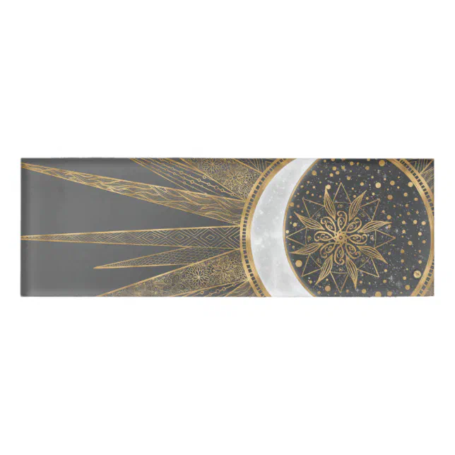 Elegant Gold Doodles Sun Moon Mandala Design Name Tag | Zazzle