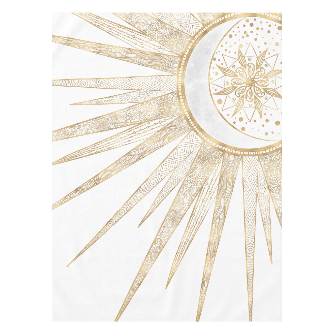 Elegant Gold Doodles Sun Moon Mandala Design Tablecloth | Zazzle