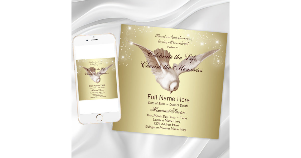 Elegant Gold Dove In Loving Memory Memorial Invitation | Zazzle