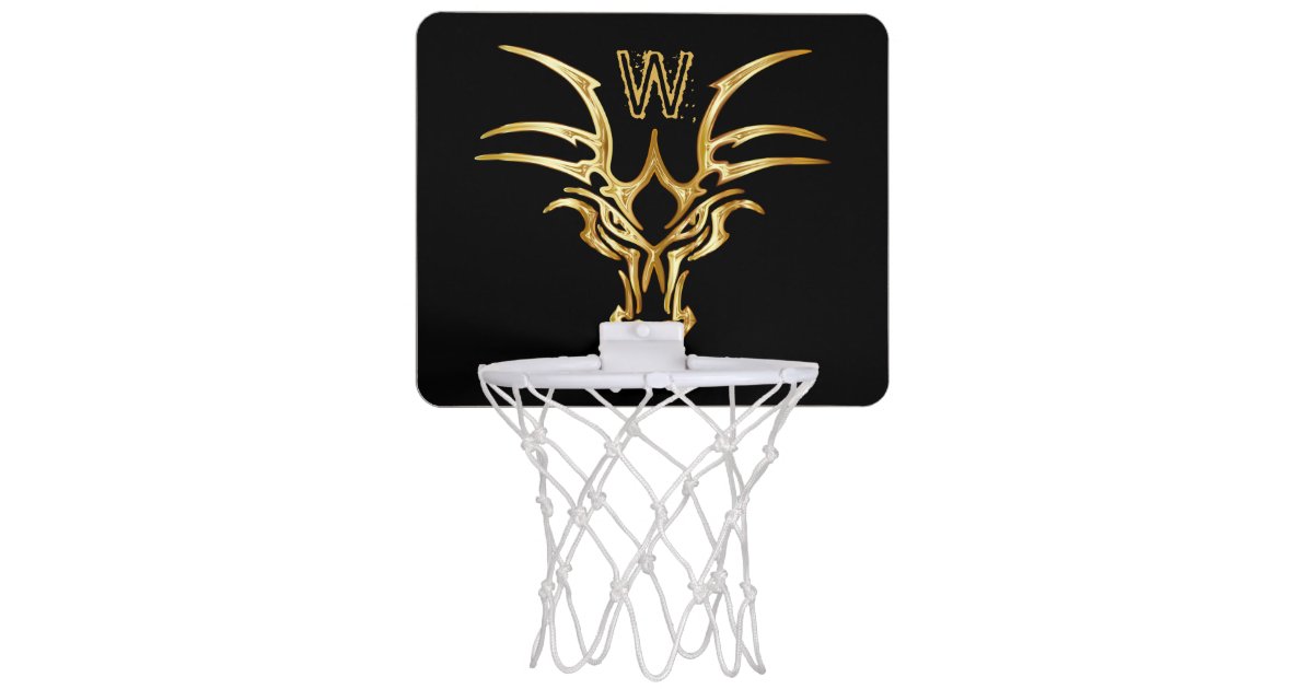 Elegant Gold Dragon Head Initial Fantasy Mini Basketball Hoop | Zazzle