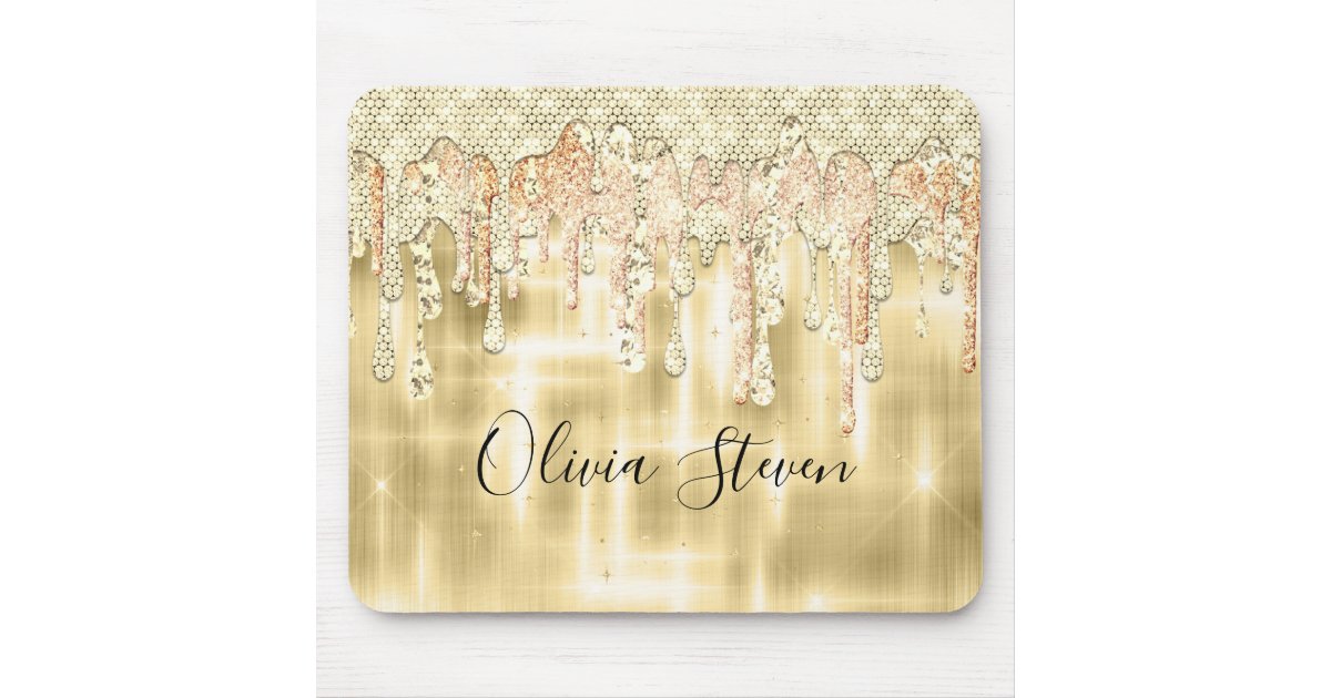Elegant gold dripping glitter monogram mouse pad | Zazzle