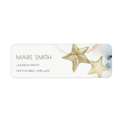ELEGANT GOLD DUSKY BLUE BEACHY STARFISH ADDRESS LABEL | Zazzle