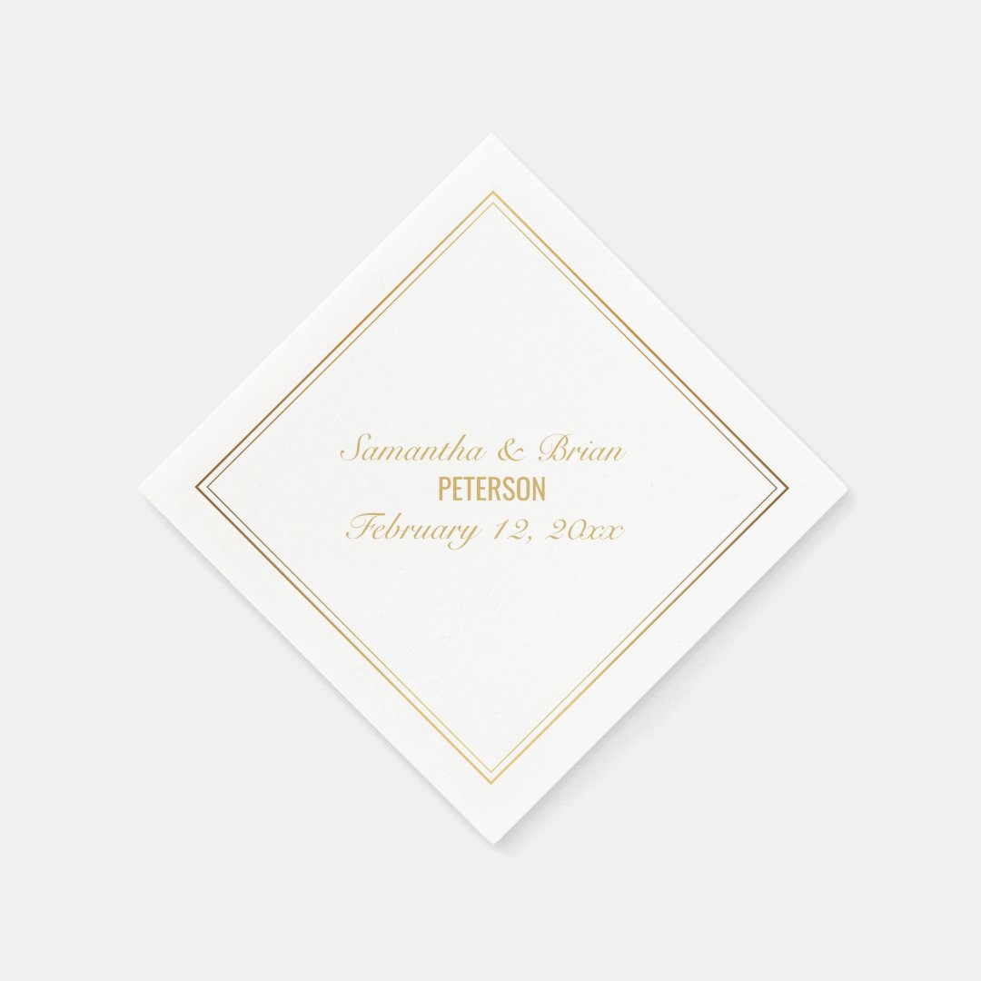 Elegant gold effect Bride and Groom wedding napkin | Zazzle