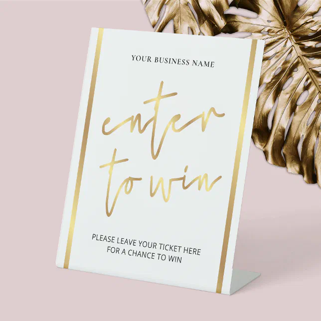 Elegant Gold Effect Business Raffle Enter to Win Pedestal Sign | Zazzle