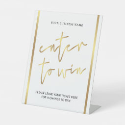 Elegant Gold Effect Business Raffle Enter to Win Pedestal Sign | Zazzle