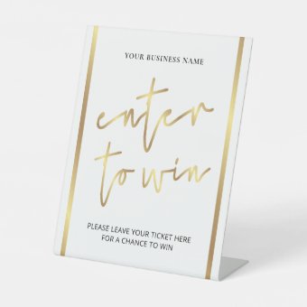 Elegant Gold Effect Business Raffle Enter to Win Pedestal Sign | Zazzle