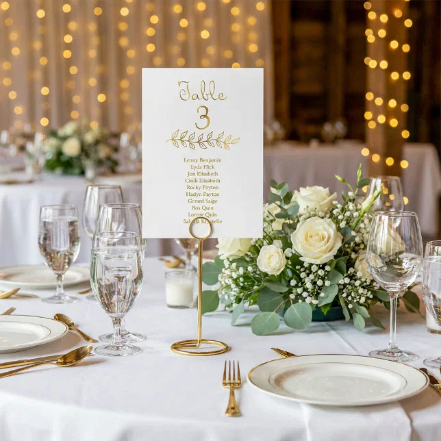 Elegant Gold effect Table Number 3 Seating Chart | Zazzle