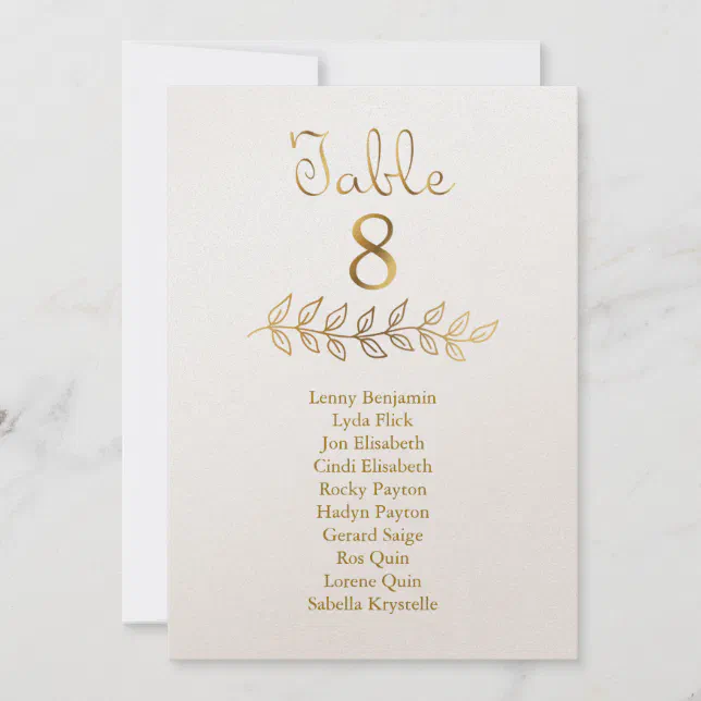 Elegant Gold effect Table Number 8 Seating Chart | Zazzle