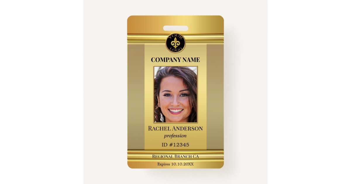 Elegant Gold Employee Photo ID Badge | Zazzle