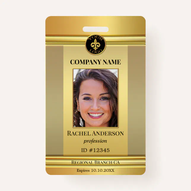 Elegant Gold Employee Photo ID Badge | Zazzle