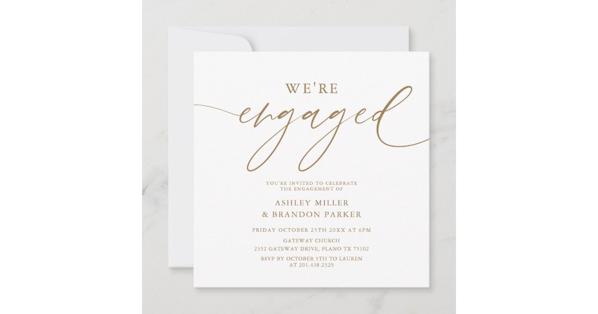 Elegant Gold Engagement Party Square Invitation | Zazzle