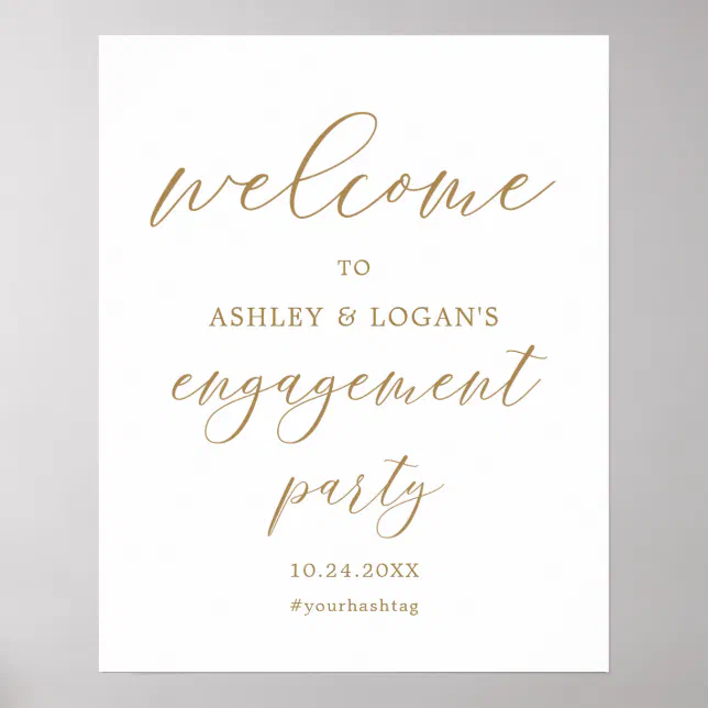 Elegant Gold Engagement Party Welcome Poster | Zazzle