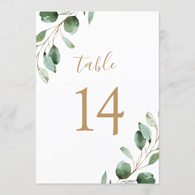 Elegant Gold Eucalyptus Greenery 5x7 Table Numbers | Zazzle