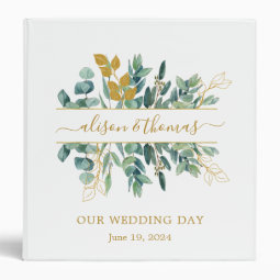 Elegant Gold Eucalyptus Greenery Wedding Binder | Zazzle