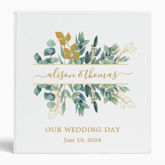 Elegant Gold Eucalyptus Greenery Wedding Binder | Zazzle