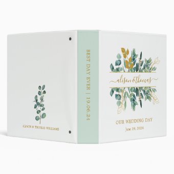 Elegant Gold Eucalyptus Greenery Wedding Binder | Zazzle