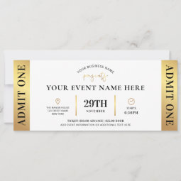Elegant Gold Event Ticket Business Logo Admit One Invitation | Zazzle