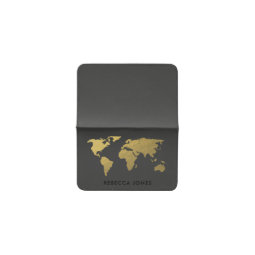 ELEGANT GOLD FAUX BLACK WORLD MAP PERSONALIZED CARD HOLDER | Zazzle