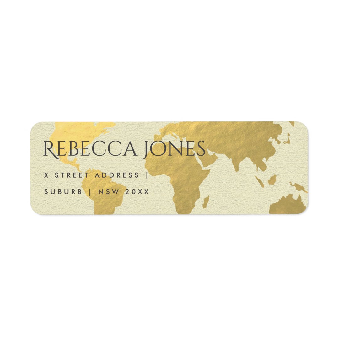 ELEGANT GOLD FAUX KRAFT WORLD MAP ADDRESS LABEL | Zazzle