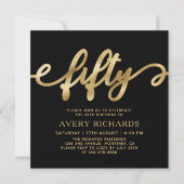 Elegant Gold Fifty Script Black 50th Birthday Invitation | Zazzle