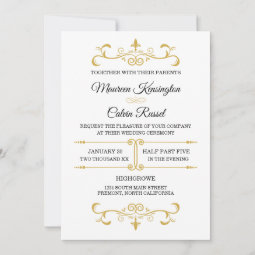 Elegant Gold Filigree on White, Wedding Invitation | Zazzle