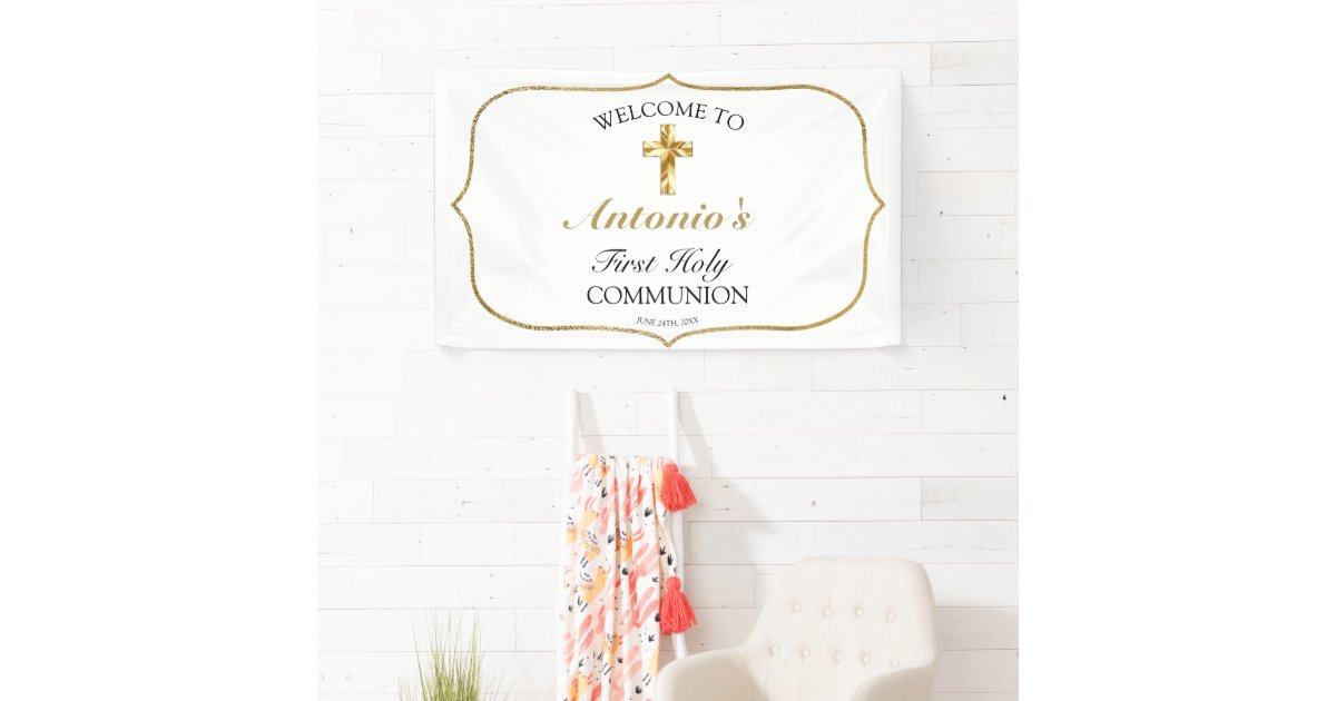 Elegant Gold First Holy Communion Welcome Banner | Zazzle