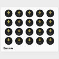 Elegant Gold Fleur de Lis for Wedding on Black Classic Round Sticker ...