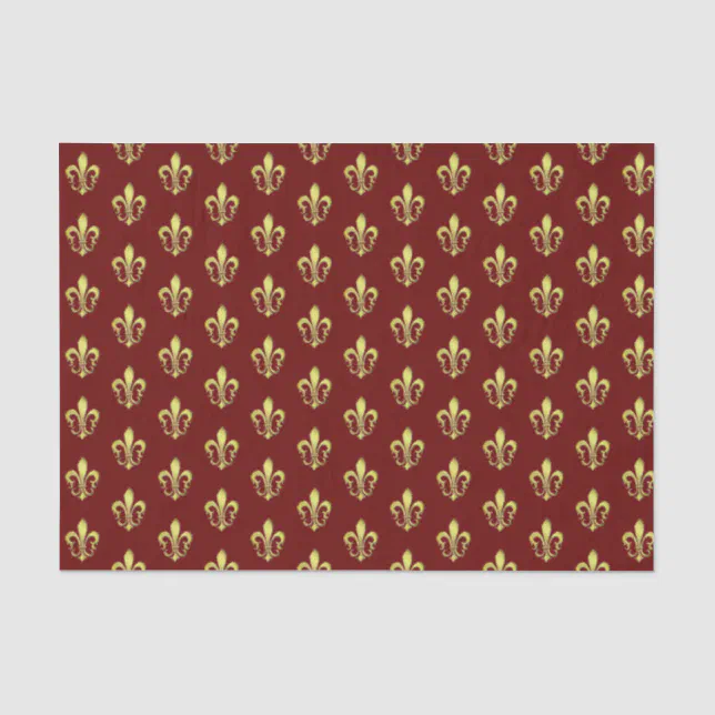 Elegant Gold Fleurs de lys Dark Red Tissue Paper | Zazzle
