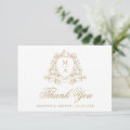 Elegant Gold Floral Crest Monogram Wedding Thank You Card | Zazzle