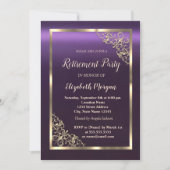 Elegant Gold Floral Frame Purple Retirement Invitation | Zazzle