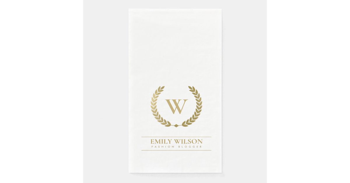 ELEGANT GOLD FLORAL LAUREL WREATH INITIAL MONOGRAM PAPER GUEST TOWELS ...