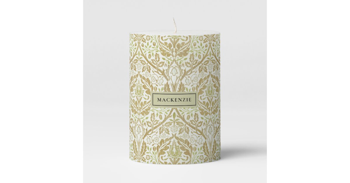Elegant Gold Floral Pattern Pillar Candle | Zazzle