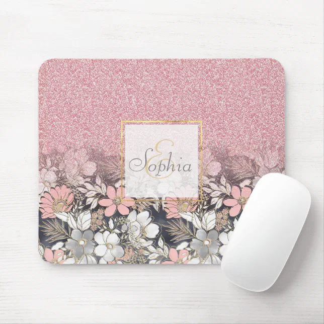 Elegant Gold floral pink Gradient Glitter Image Mouse Pad | Zazzle