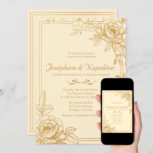 Elegant Gold Floral Wedding Invitations | Zazzle
