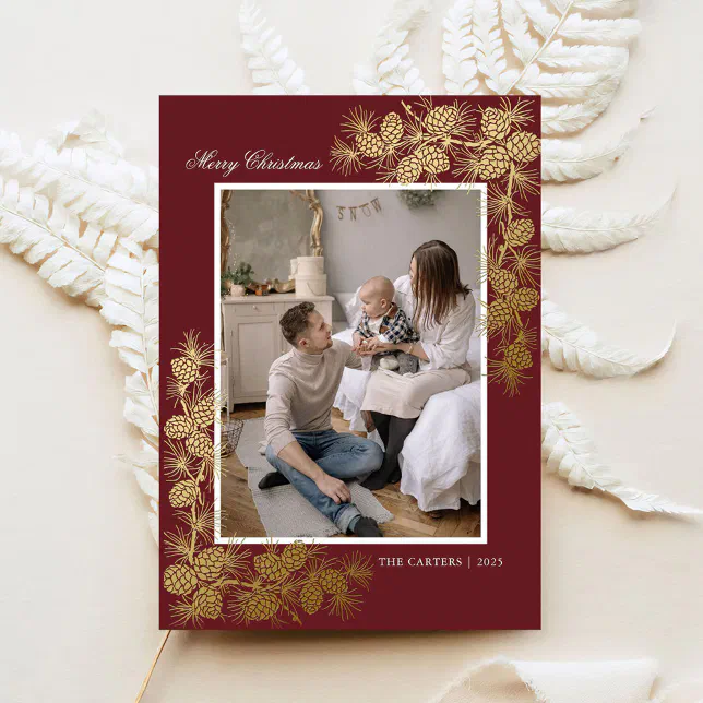 Elegant Gold Foil 2 Photo Christmas Holiday Card | Zazzle