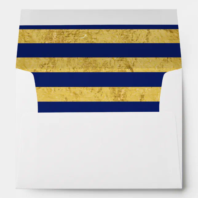 Elegant Gold Foil and Blue Stripe Pattern Envelope | Zazzle