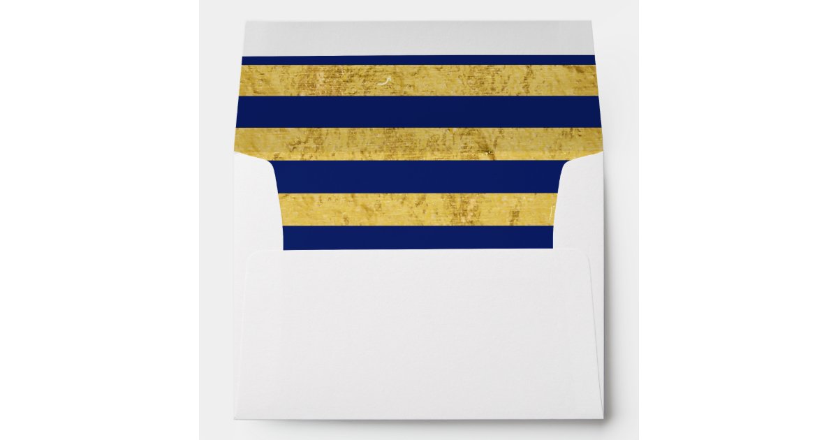 Elegant Gold Foil and Blue Stripe Pattern Envelope | Zazzle.com