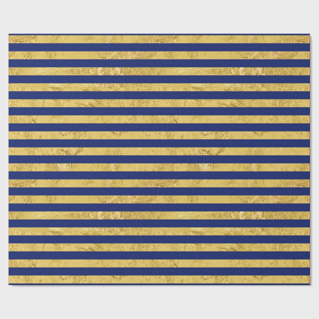 Elegant Gold Foil and Blue Stripe Pattern Wrapping Paper | Zazzle