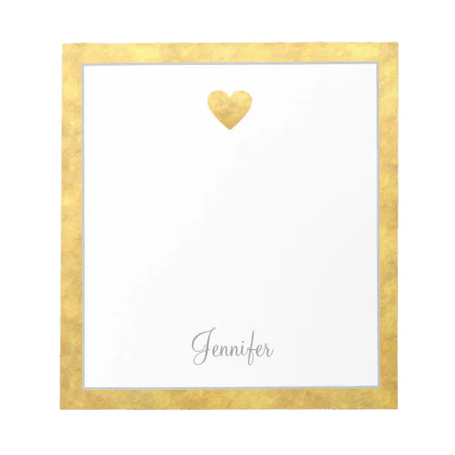 Elegant Gold Foil Border Heart Modern Script Notepad | Zazzle