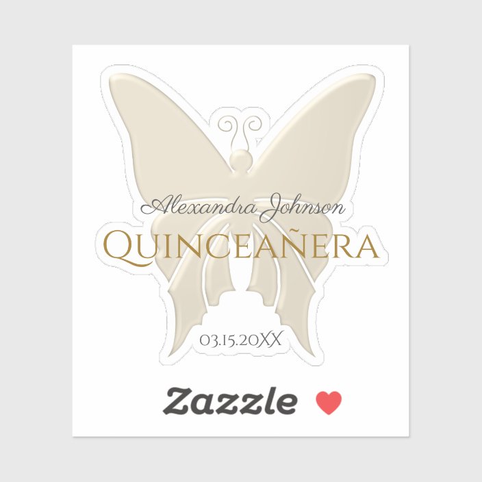 Elegant Gold Foil Butterfly Quinceanera Monogram Sticker | Zazzle.com