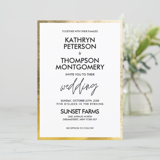 Elegant Gold Foil Edge Wedding Invitation | Zazzle