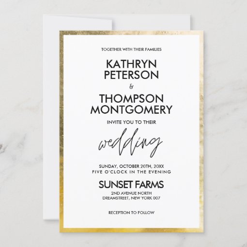 Elegant Gold Foil Edge Wedding Invitation | Zazzle