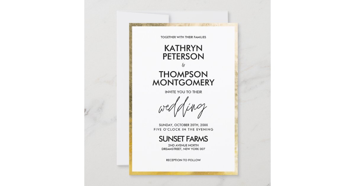 Elegant Gold Foil Edge Wedding Invitation | Zazzle