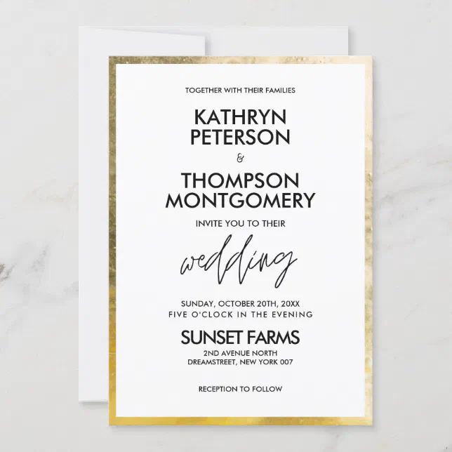 Elegant Gold Foil Edge Wedding Invitation | Zazzle